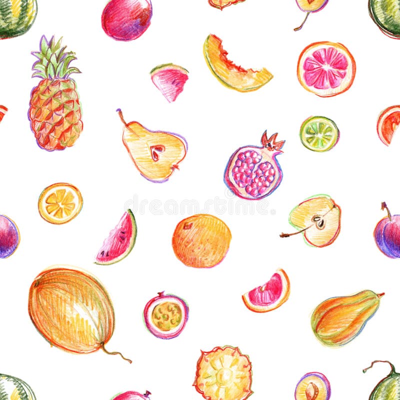 Seamless Pattern with Hand Drawn Bright Stylish Fruits Stock ...