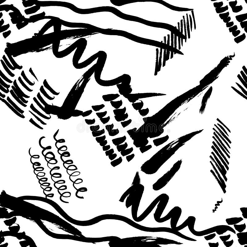 Seamless Pattern Hand Drawn with a Brush Strokes. Abstract Brushstrokes ...