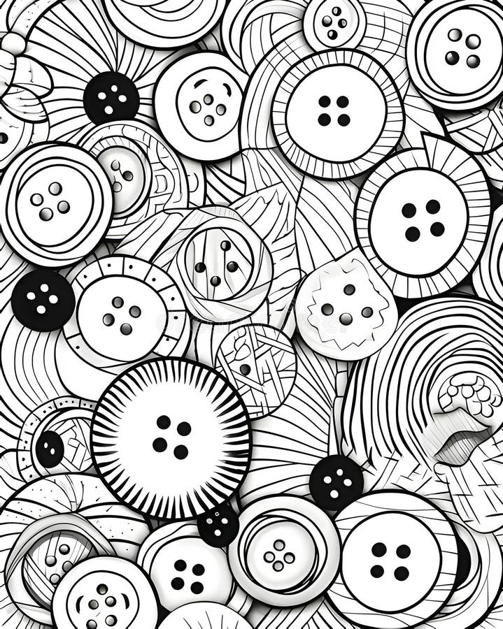 Seamless Pattern with Hand Drawn Buttons on White Background. Vector ...