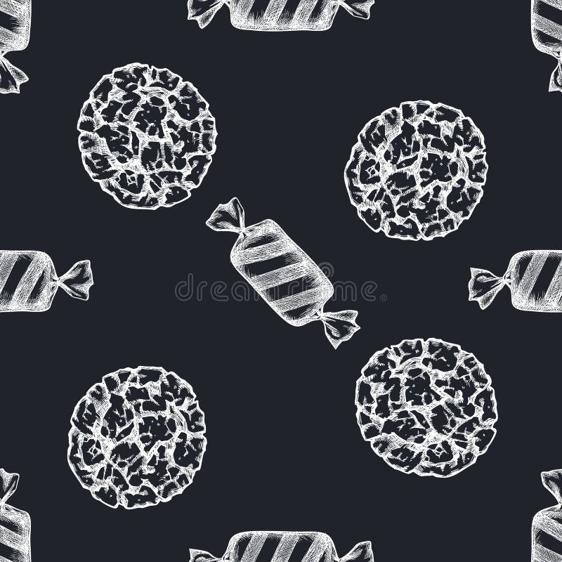 Seamless Pattern with Hand Drawn Chalk Candies, Cookie Stock Vector ...