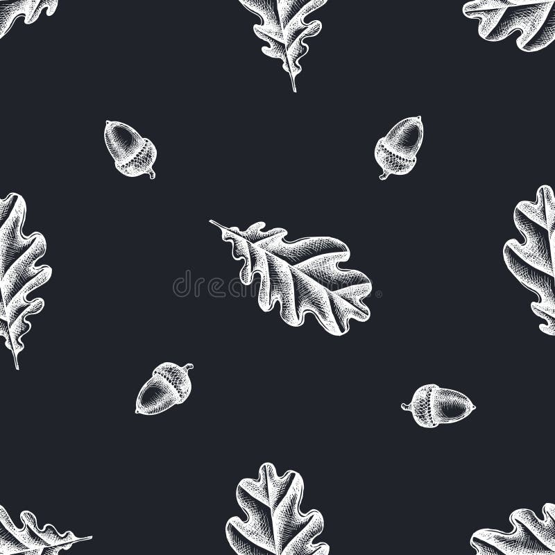 Seamless Pattern with Hand Drawn Chalk Oak Stock Vector - Illustration ...