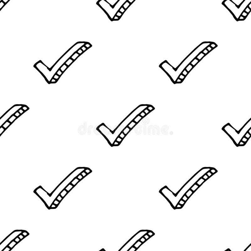 Seamless Pattern Hand Drawn Check Mark Doodle. Sketch Style Icon ...