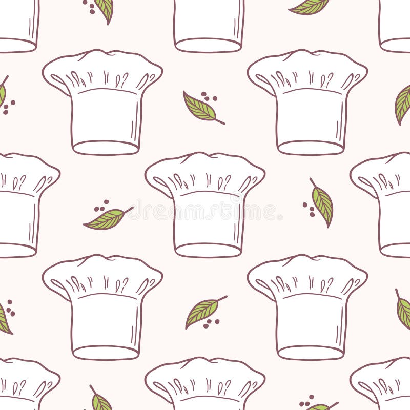 Seamless Pattern with Hand Drawn Chef Hat. Kitchen Background Stock ...