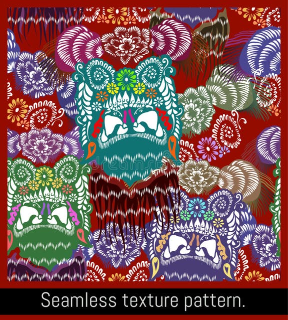 Seamless Pattern of Hand Drawn Chinese Opera Face Stock Vector ...