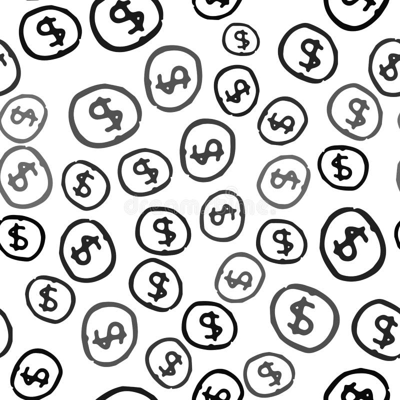 Seamless Pattern Hand Drawn Coin Doodle. Sketch Style Icon. Decoration ...