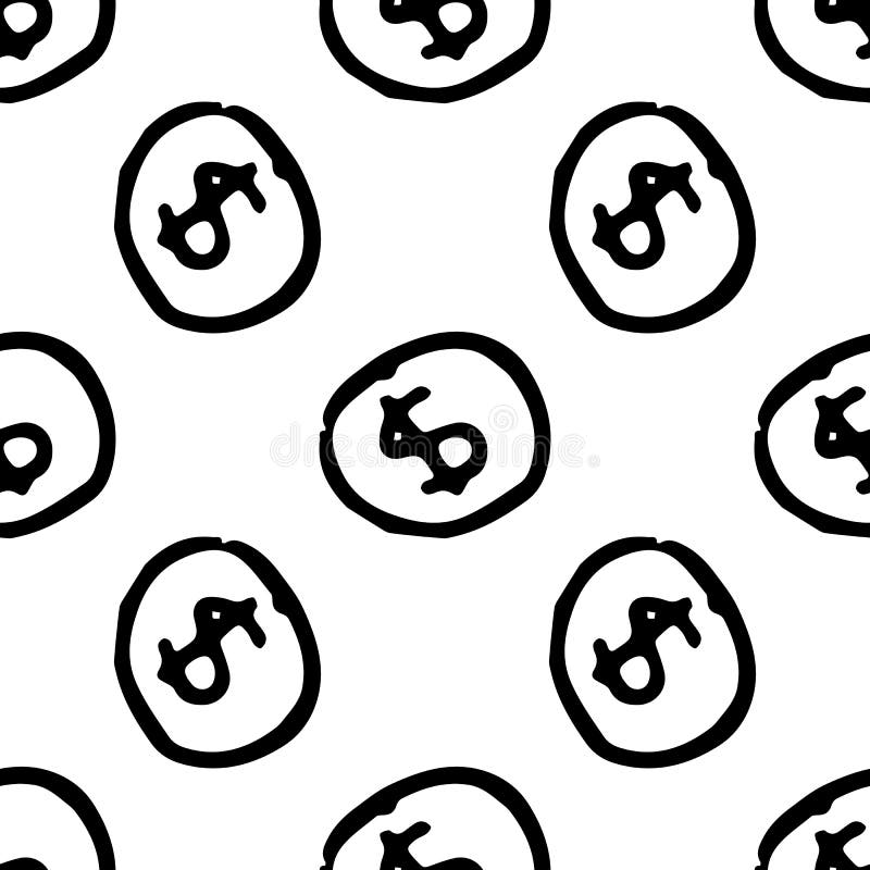 Seamless Pattern Hand Drawn Coin Doodle. Sketch Style Icon. Decoration ...