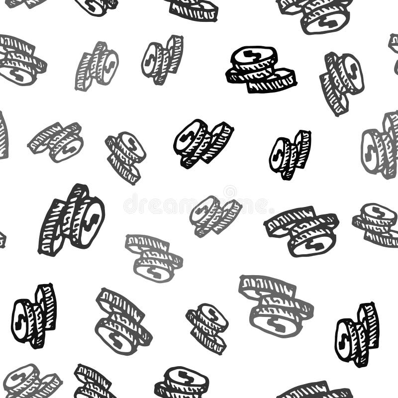 Seamless Pattern Hand Drawn Coins Doodle. Sketch Style Icon. Decoration ...