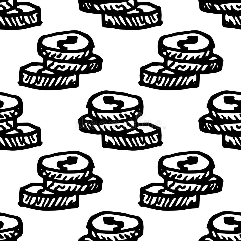 Seamless Pattern Hand Drawn Coins Doodle. Sketch Style Icon. Decoration ...