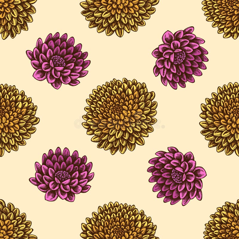 Seamless Pattern with Hand Drawn Colored Dahlia Stock Vector ...