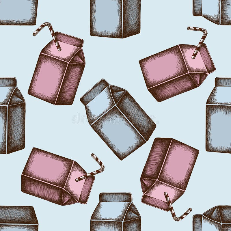 Seamless Pattern with Hand Drawn Colored Milk Boxes Stock Vector ...