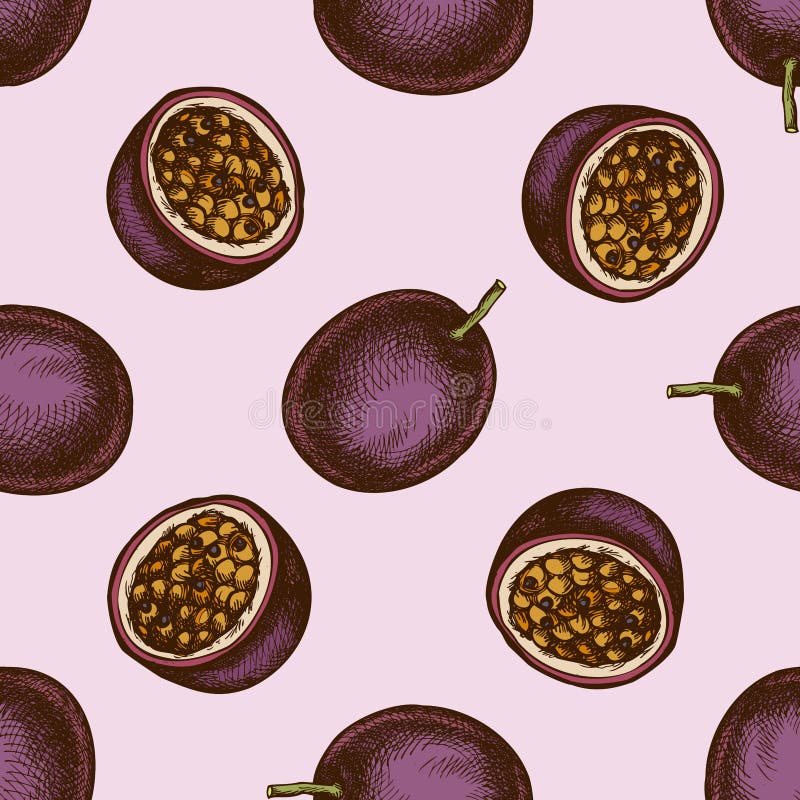Seamless Pattern with Hand Drawn Colored Passion Fruit Stock Vector ...