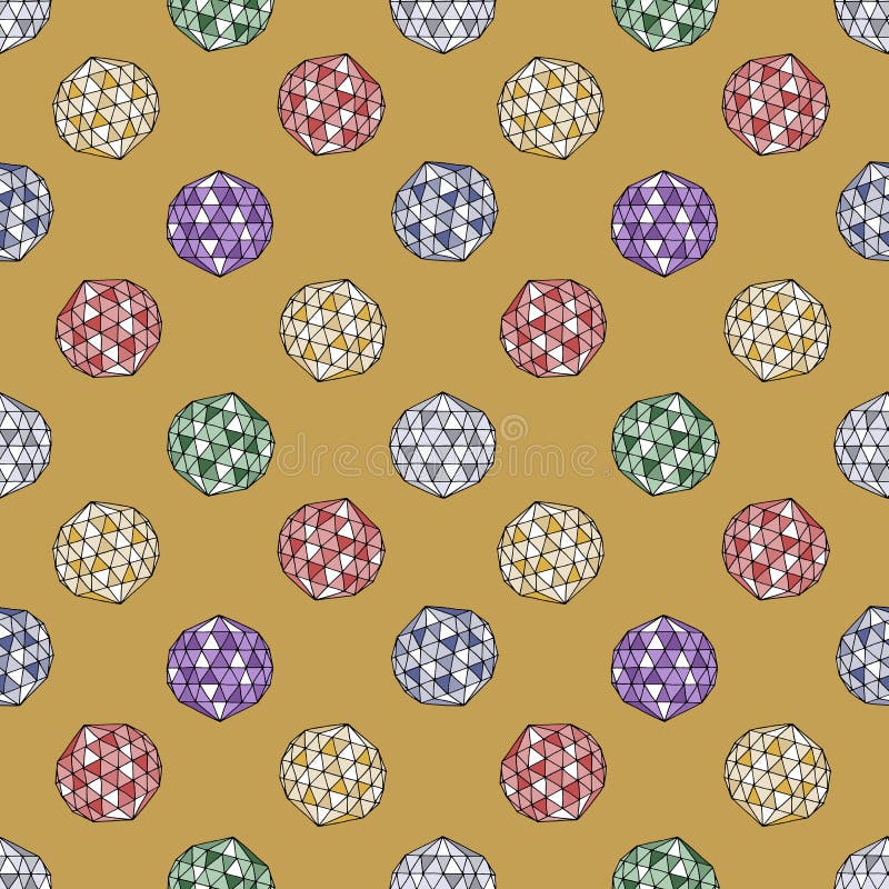 Seamless Pattern with Hand Drawn Colorful Crystals on Gold Background ...
