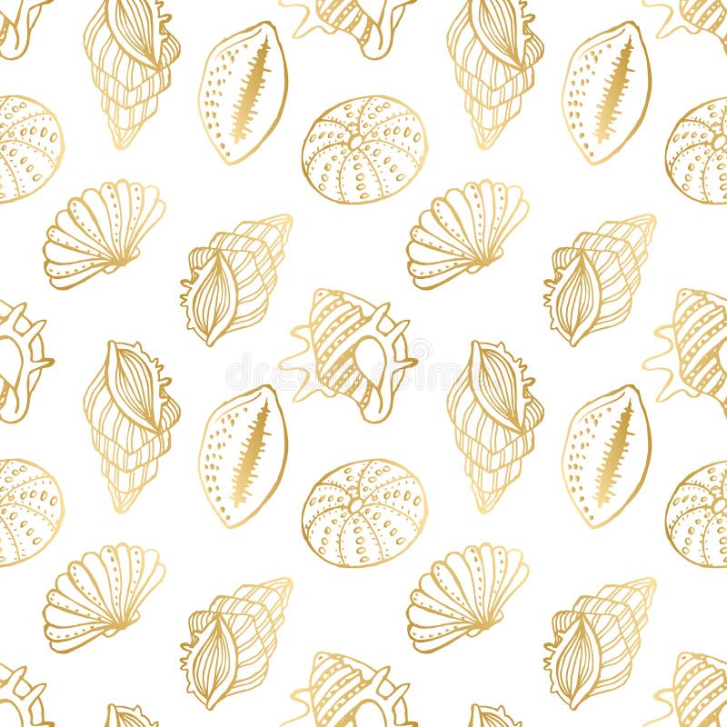 Seamless Pattern, Hand Drawn Contour Seashells in Pastel Colors ...