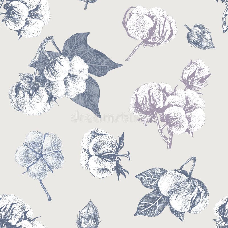 Cotton seamless pattern stock vector. Illustration of flower - 121414420