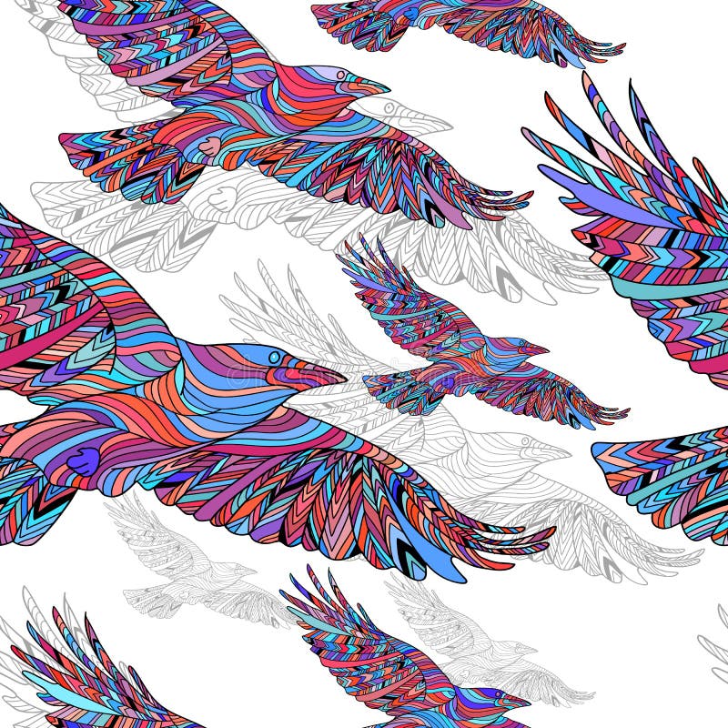 Hand-drawn Crow with Ethnic Pattern. Coloring Page - Zendala, Design ... Hand-drawn Crow with Ethnic Pattern. Coloring Page - Zendala, Design ...