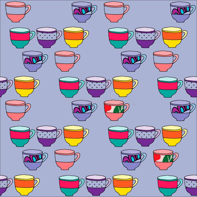 Seamless Pattern with Hand Drawn Cups Stock Vector - Illustration of ...