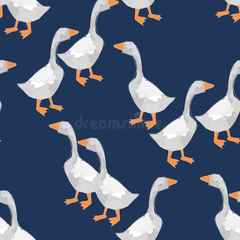 Seamless Pattern Hand Drawn Cute Goose Vector Illustration Bird Stock ...