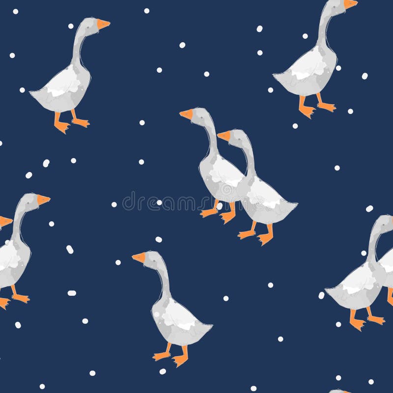 Seamless Pattern Hand Drawn Cute Goose Vector Illustration Bird Stock ...