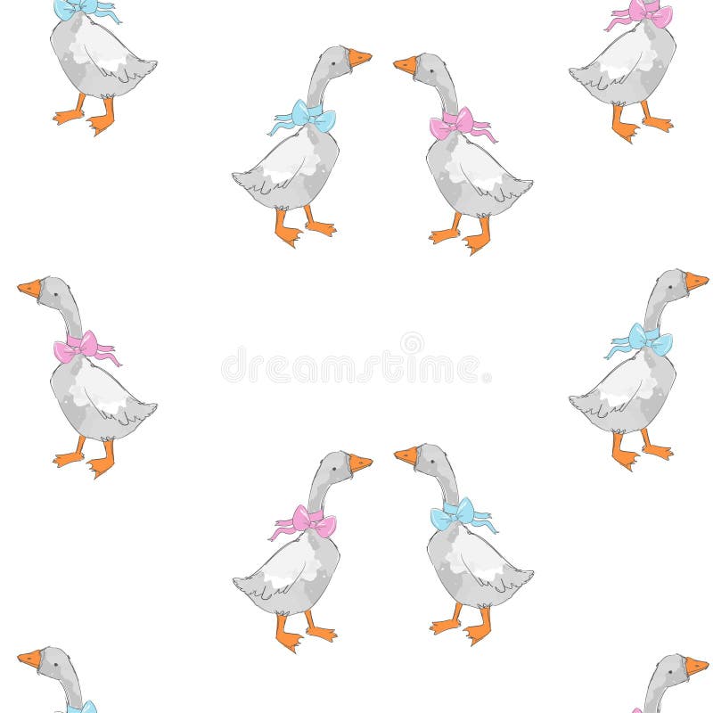 Seamless Pattern Hand Drawn Cute Goose Vector Illustration Stock Vector ...