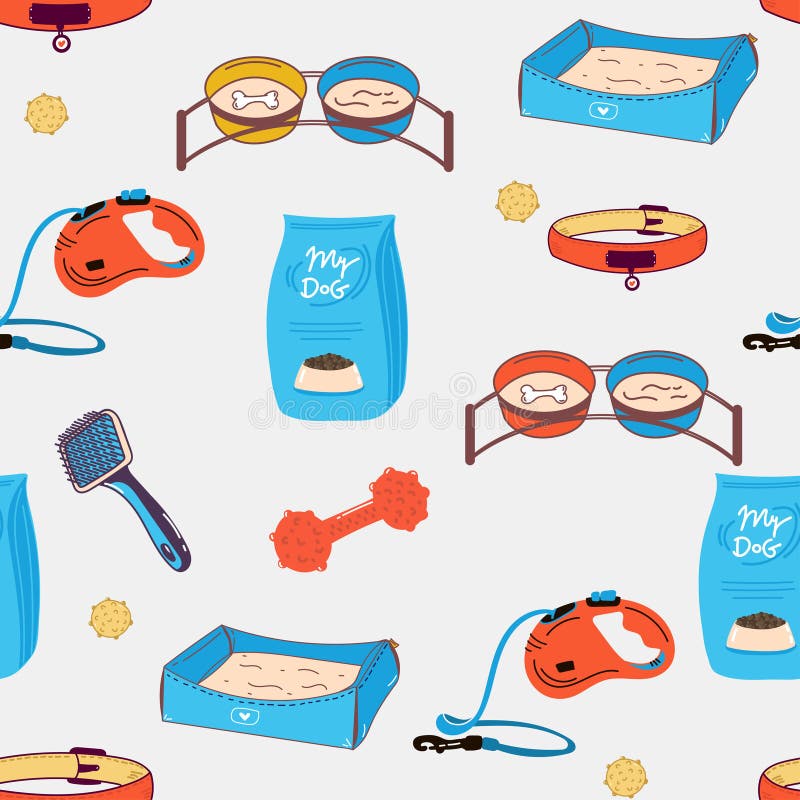 Seamless Pattern with Hand Drawn Dogs Items. Animals Pattern. Dogs ...