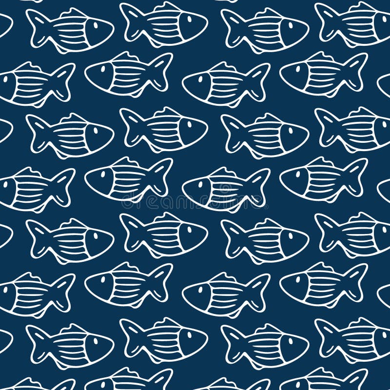 Seamless Pattern of Hand Drawn Doodle Fish. Stock Vector - Illustration ...