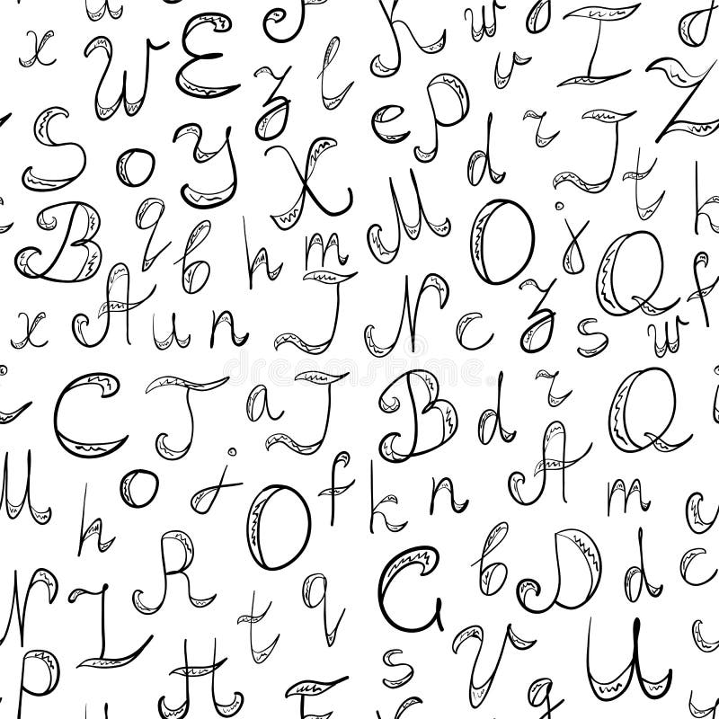 Seamless Pattern Hand Drawn Doodle Font. Children Drawings of Scribble ...