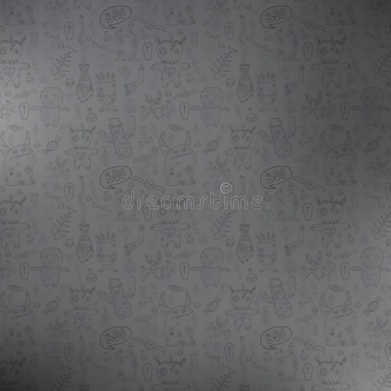 Seamless Pattern with Hand Drawn Doodle Monsters on Grey Background ...