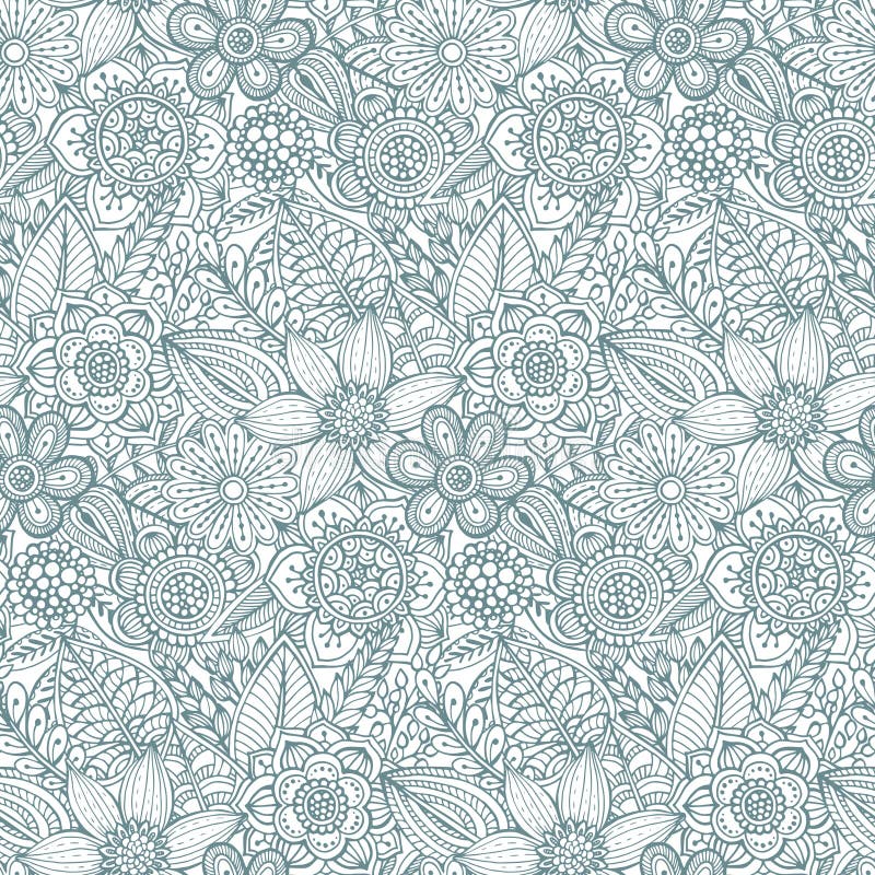 Seamless Pattern with Hand Drawn Doodle Ornate Flowers and Leaves ...