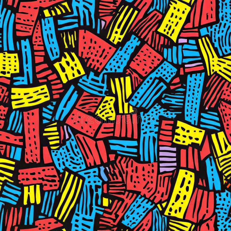 Seamless Pattern with Hand-drawn Doodle Textures. Stock Illustration ...