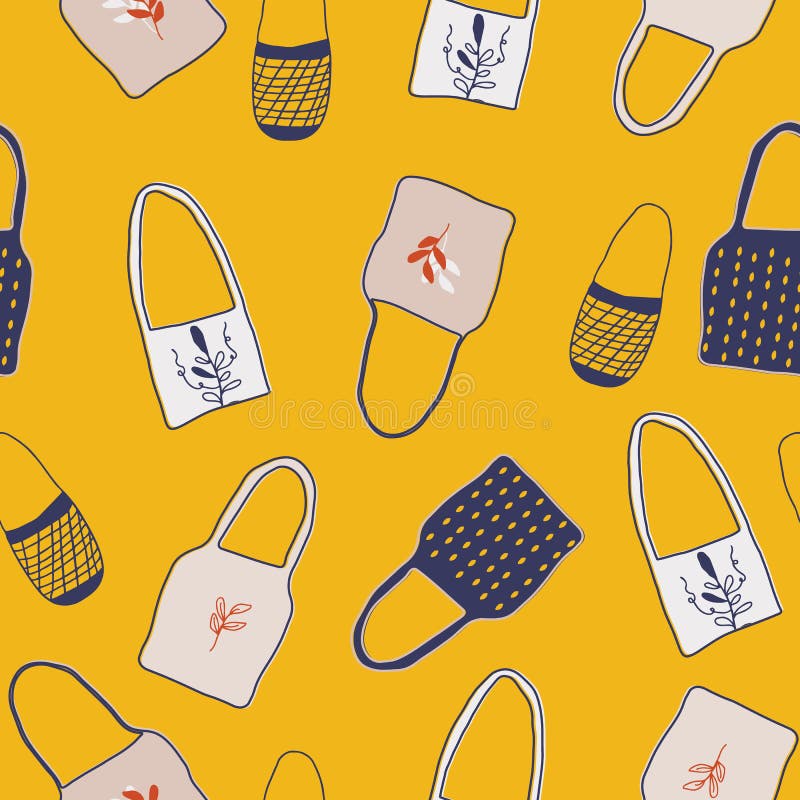 Seamless Pattern with Hand Drawn Eco Bags Stock Vector - Illustration ...