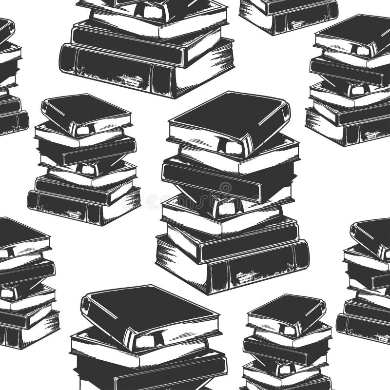 Seamless Pattern of Hand Drawn Engraving Vintage Stack of Books Stock ...