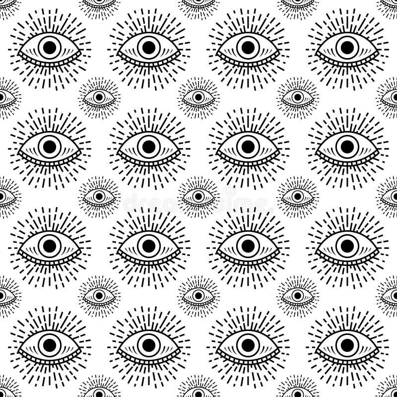 Seamless Pattern with Hand Drawn Eye Stock Vector - Illustration of ...