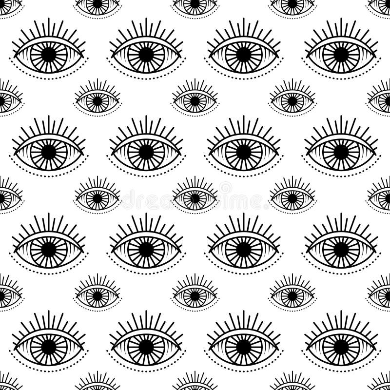 Seamless Pattern with Hand Drawn Eye Stock Vector - Illustration of ...