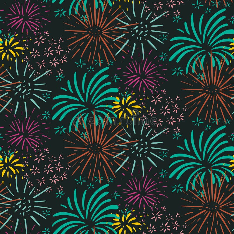 Seamless Pattern with Hand Drawn Fireworks. Colorful Holiday Vector ... Seamless Pattern with Hand Drawn Fireworks. Colorful Holiday Vector ...