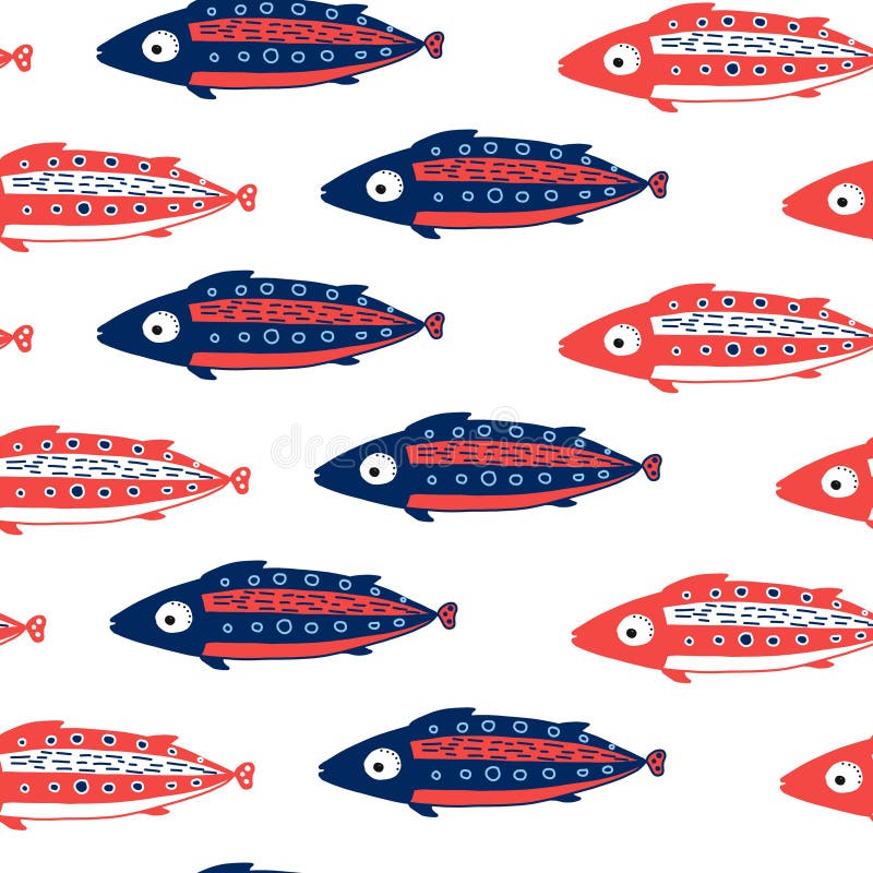 Seamless Pattern with Hand Drawn Fish in Vintage Style Vector ...