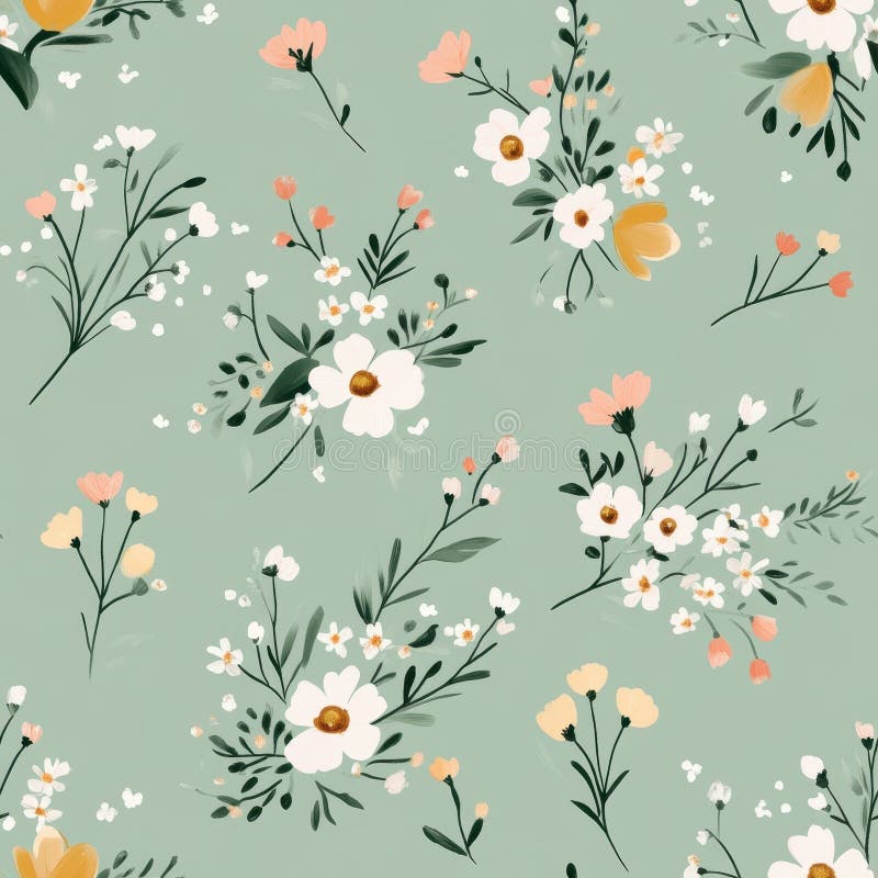 Seamless Pattern of Hand-Drawn Floral Design with Pastel Color Palette ...