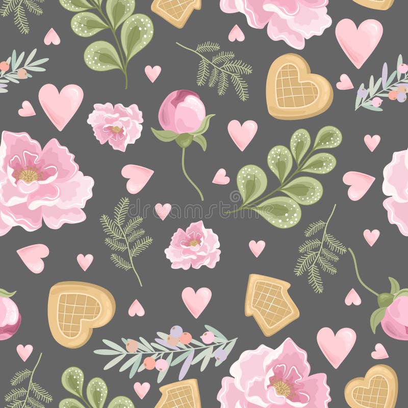 Seamless Pattern with Hand Drawn Flowers. March 8. Vector Illustration ...