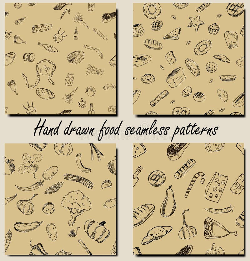 Seamless Pattern Hand Drawn of Food Stock Vector - Illustration of fast ...