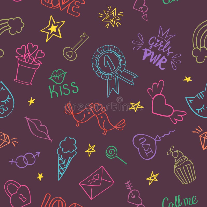 Seamless Pattern with Hand Drawn Girly Doodles. Stock Vector ...