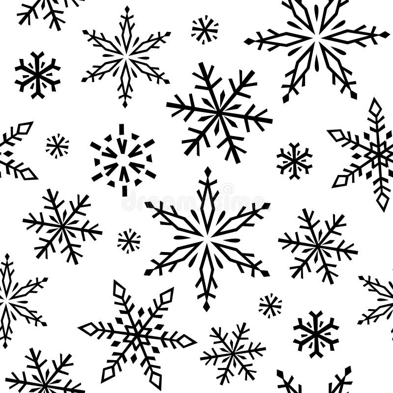 Seamless Pattern of Hand-drawn Graphic Snowflakes. Modern Flat ...