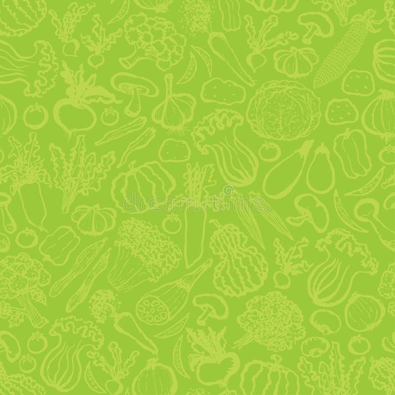 Seamless Pattern with Hand Drawn Green Vegetables. Stock Vector ...