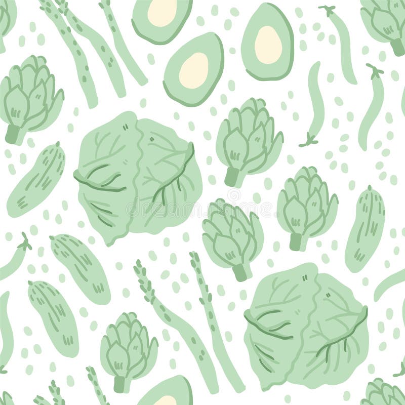 Seamless Pattern with Hand Drawn Green Vegetables Stock Vector ...