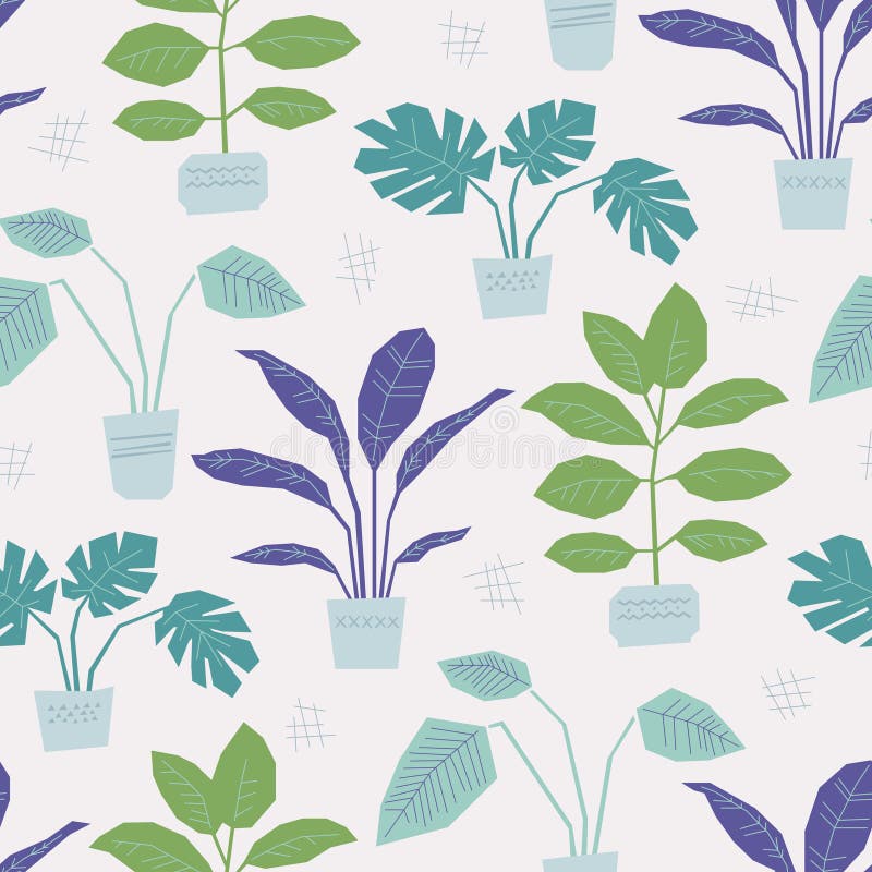 Seamless Pattern with Hand Drawn House Plants Stock Illustration ...