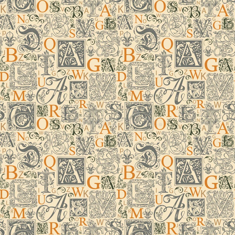 Seamless Pattern with Hand-drawn Initial and Capital Letters Stock ...