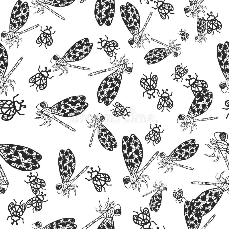 Seamless Pattern with Hand-drawn Insects. Stock Vector - Illustration ...