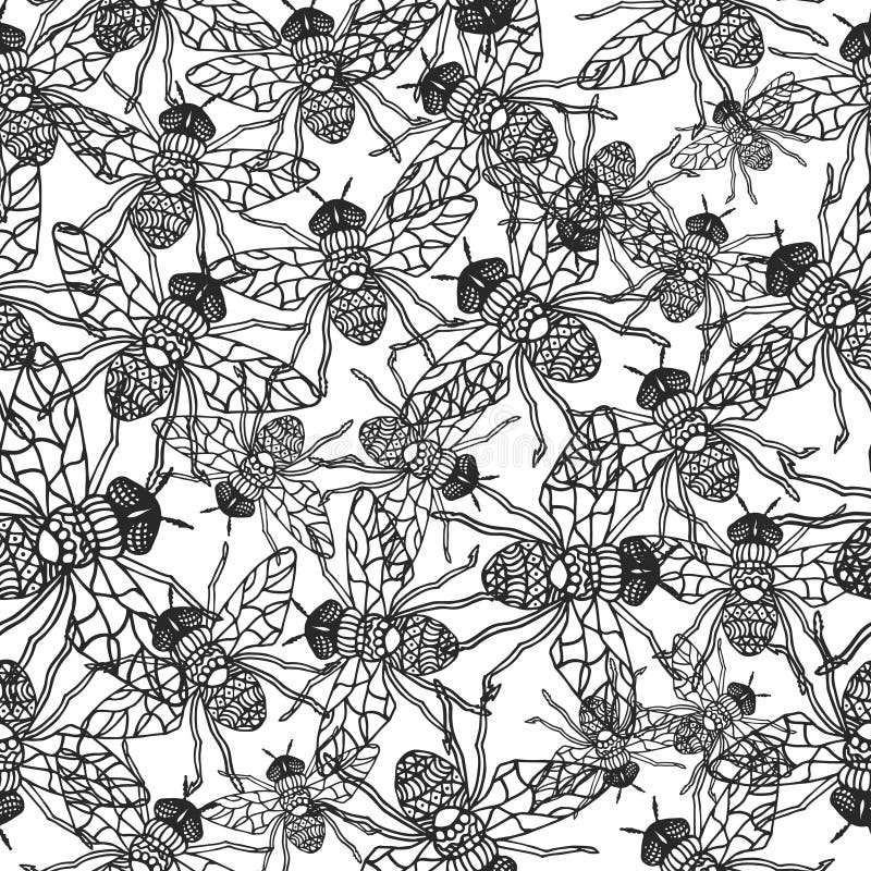 Seamless Pattern with Hand-drawn Insects. Stock Vector - Illustration ...