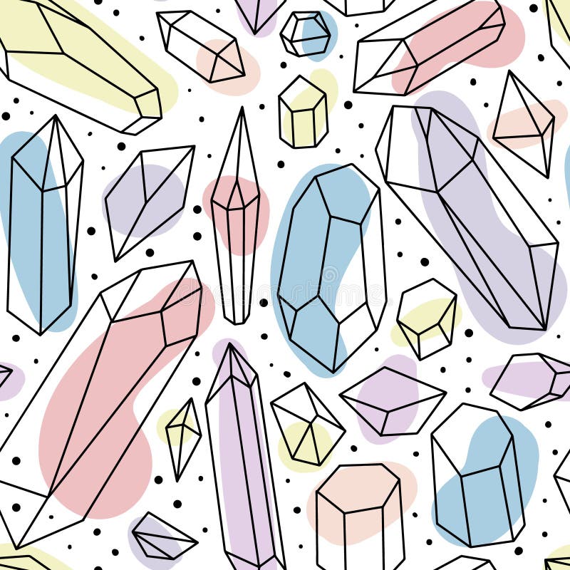 Seamless Pattern with a Hand-drawn Line Crystals, and Colored Elements ...