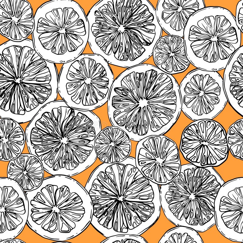 Seamless Pattern with Hand Drawing Cut Oranges Stock Vector ...
