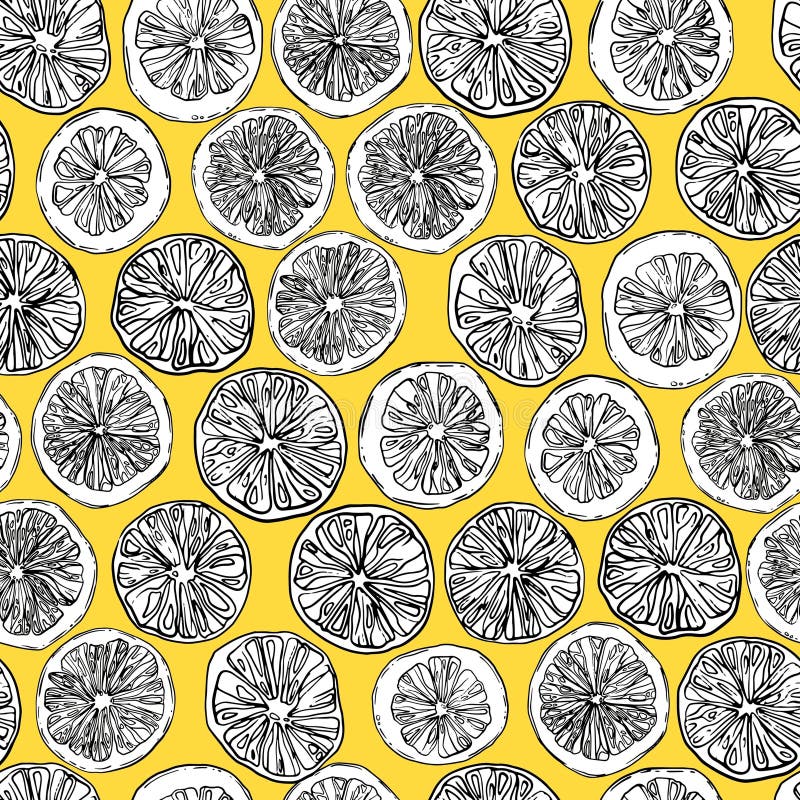 Seamless Pattern with Hand Drawing Cut Oranges Stock Vector ...