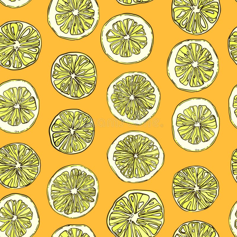 Seamless Pattern with Hand Drawing Cut Lemons Stock Vector ...